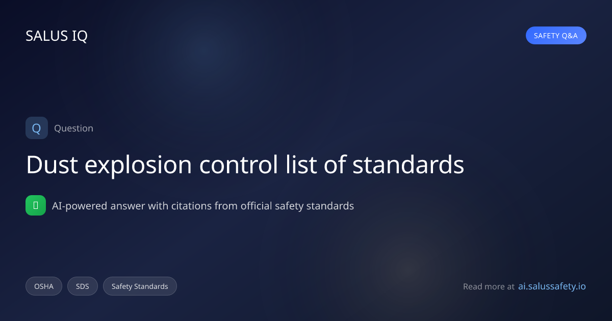 Dust explosion control list of standards | SALUS IQ