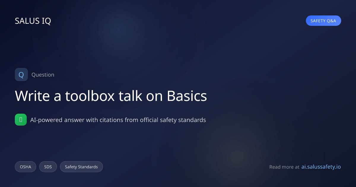 Write a toolbox talk on Basics | SALUS IQ